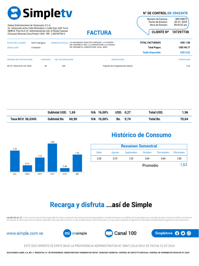 Documento Factura SimpleTV | Descargar gratis PDF | Pagos | Servicios ...
