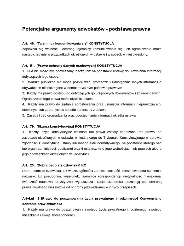 Potencjalne Argumenty Adwokatów - Podstawa Prawna | PDF