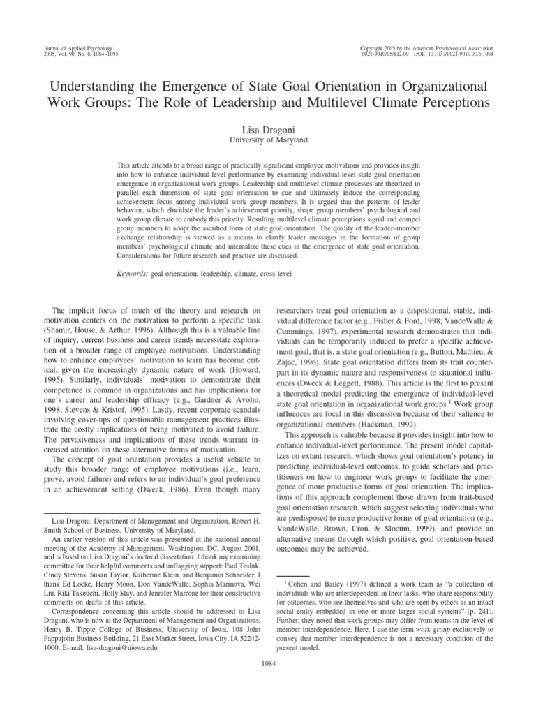 Understanding The State Goal Orientation in Organizational Work Groups ...