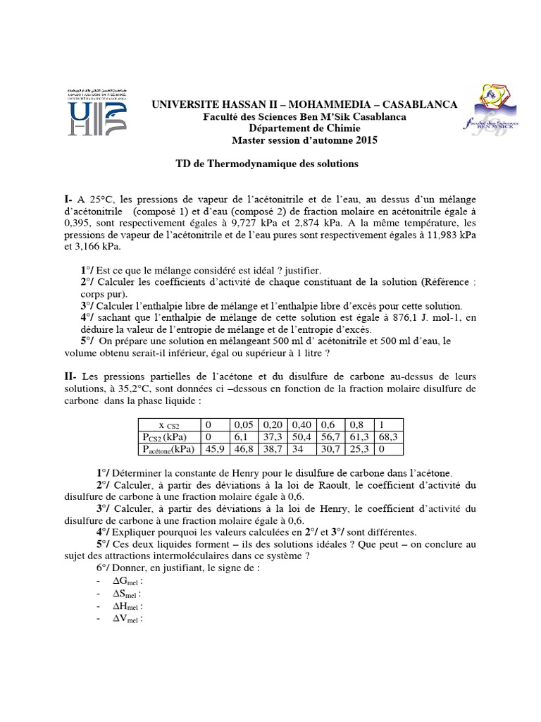 TD Thermo-Solutions 2015....... | PDF | Matériaux | Phase (thermodynamique)