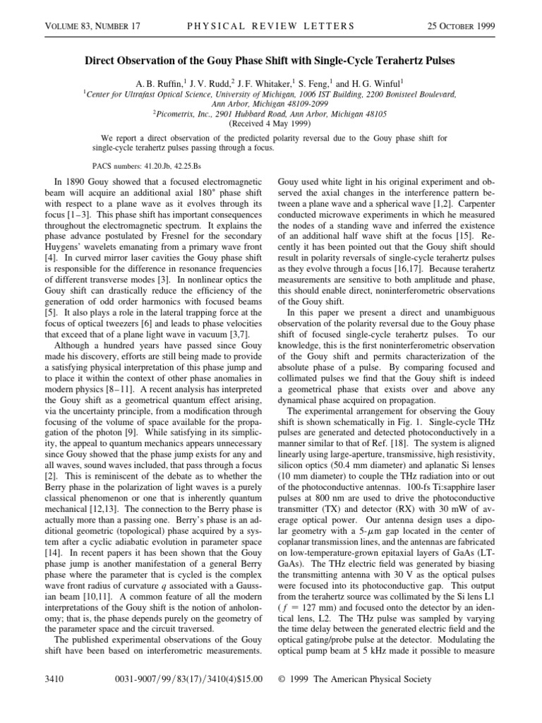 Gouy Phase Shift Pdf Optics Terahertz Radiation