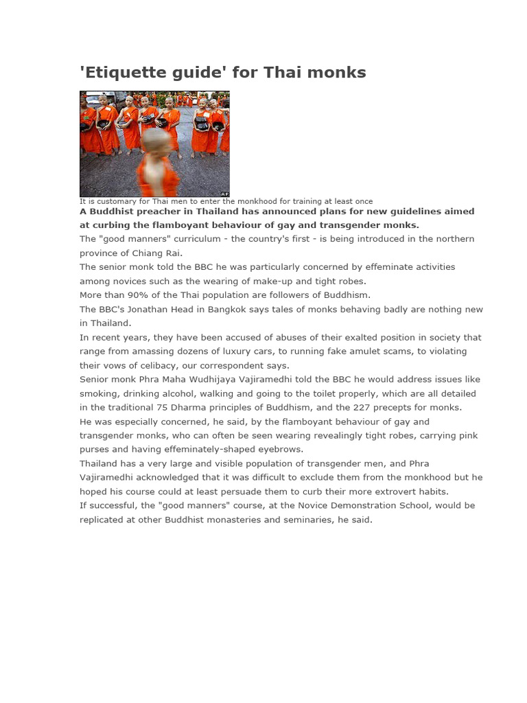 Etiquette Guide For Thai Monks | PDF