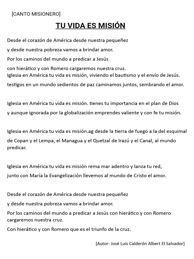 Canto Misionero: Tu Vida es Misión | PDF