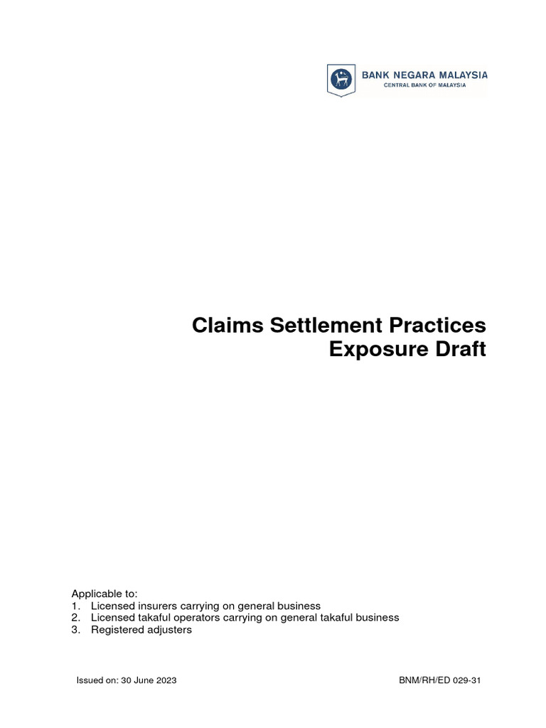 BNM Claims Settlement Practices Guidelines | PDF | Service Level ...