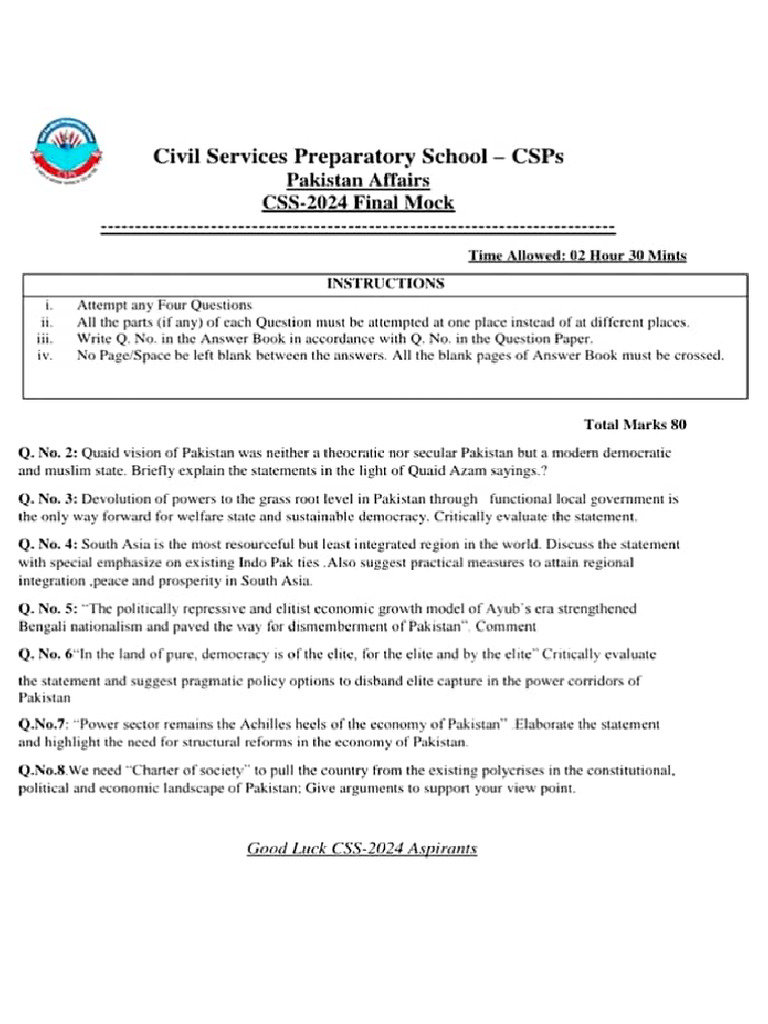 CSPs PA Mock 2024 | PDF