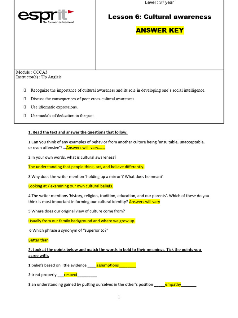 HANDOUTS ANSWER KEY | PDF | Understanding | Cognitive Science