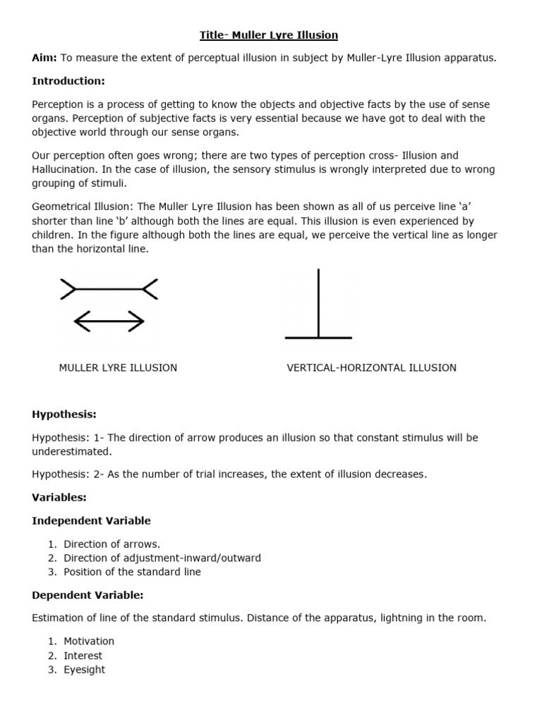 Muller Lyer Illusion Practical Writeup | PDF | Perception | Illusion