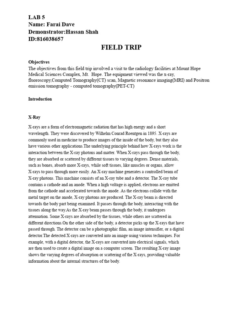 MEDC 0503 2022-2023 LAB 5 - Field Trip | PDF | Positron Emission Tomography | X Ray