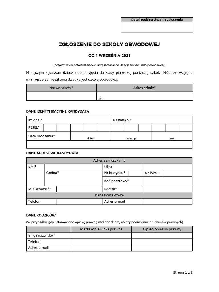 Formularz Zgloszenia Obwodowego 2023 | PDF
