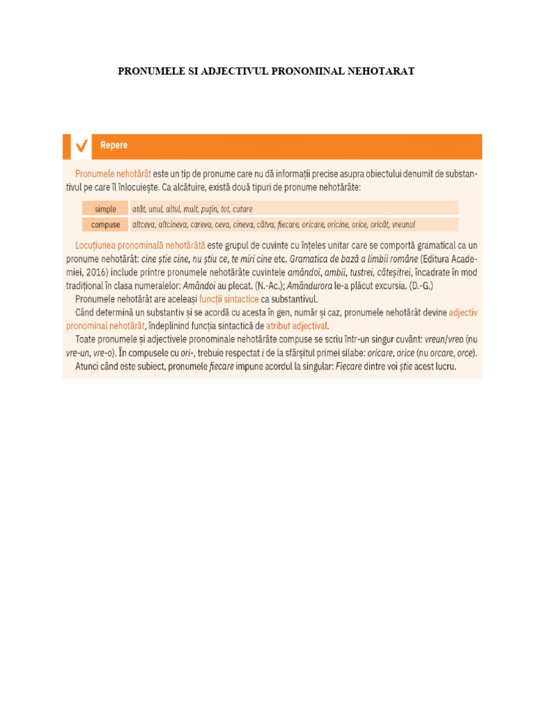 Pronumele Si Adjectivul Pronominal Nehotarat | PDF