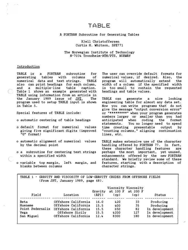 1989 SPE771 Christoffersen Whitson TABLE | PDF | Parameter (Computer Programming) | Information ...