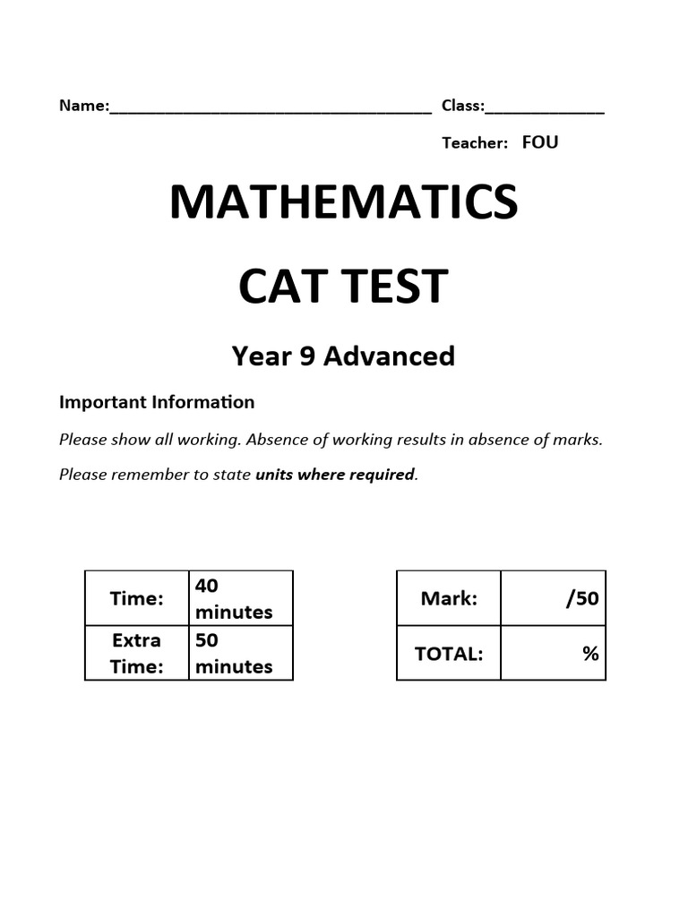 2021 Year 9ADV Test 7 Algebra 2 | PDF | Equations | Mathematics