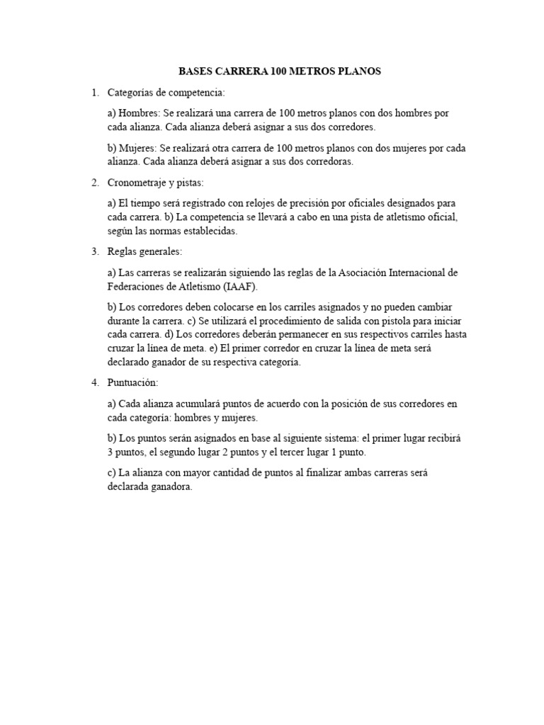 Bases de la Carrera 100 Metros Planos | PDF | Informática