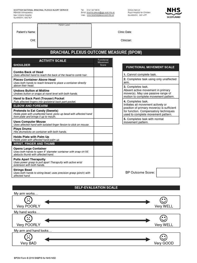 Brachial Plexus Outcome Measure (BPOM) | PDF | Hand | Anatomical Terms ...