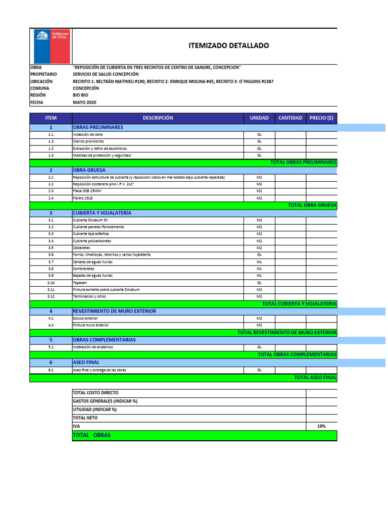 ITEMIZADO - Reposicion de Cubierta en Tres Recintos de Centro de Sangre ...