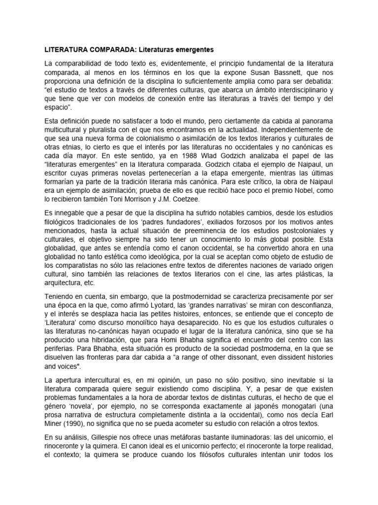 LITERATURA COMPARADA Emergentes | PDF | Filología | Artes del lenguaje ...