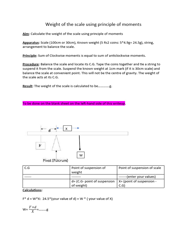 Weight of The Scale Using Principle of Moments | PDF