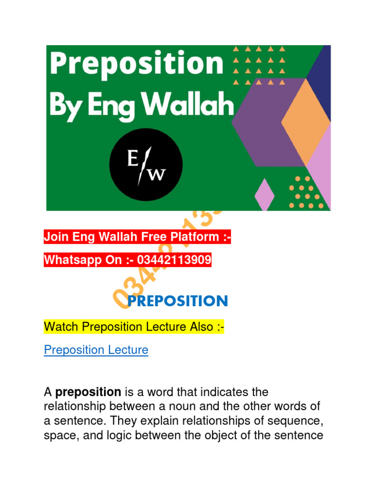 Preposition Notes by Eng Wallah-Watermarked-1 | PDF | Preposition And ...