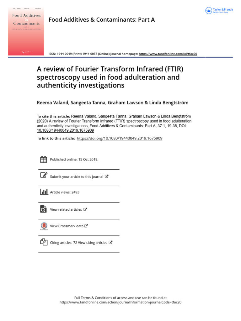 A Review of Fourier Transform Infrared FTIR Spectroscopy Used in Food ...