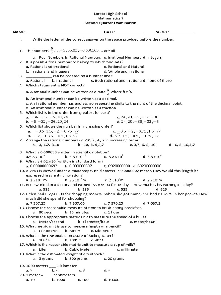 2nd Math7 | PDF | Rational Number | Numbers