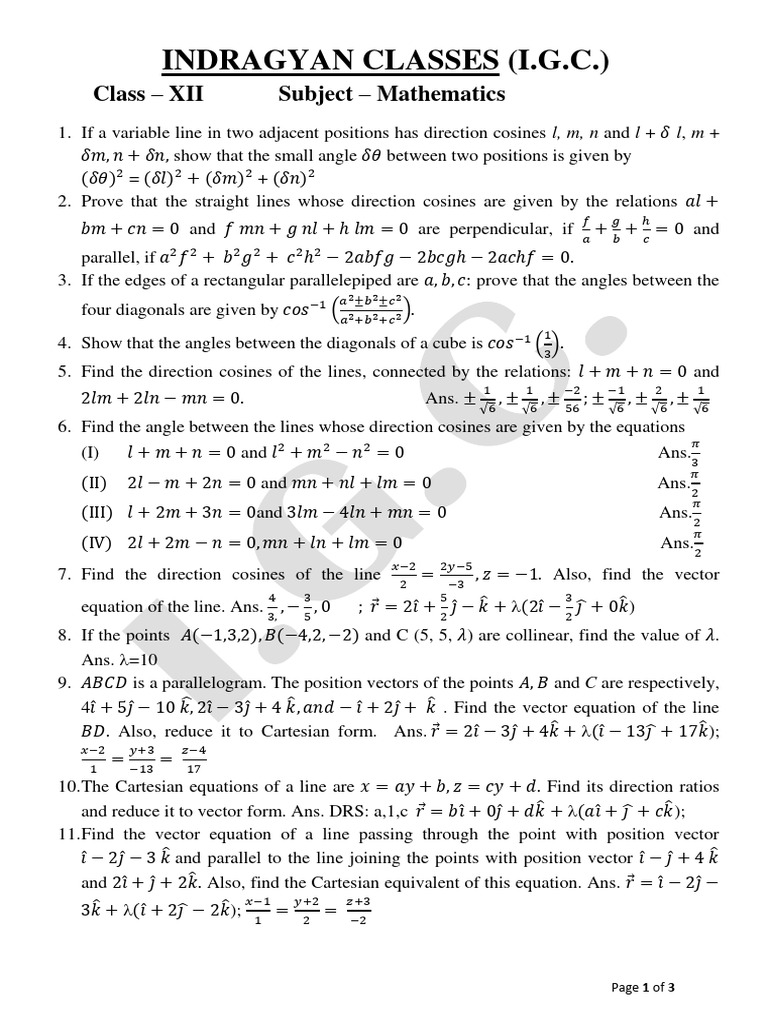 Vector and 3d SHEET | PDF | Line (Geometry) | Euclidean Vector