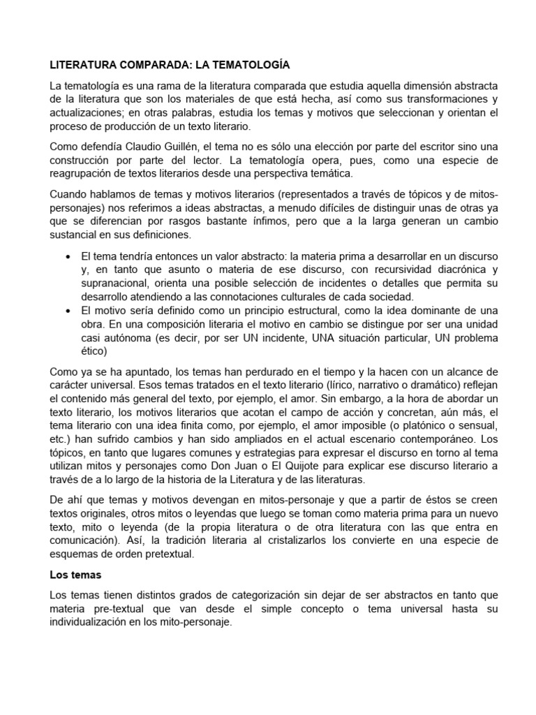 LITERATURA COMPARADA, Tematologia | PDF