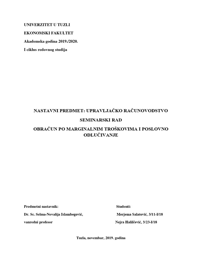 Upravljacko Seminarski Merjema I Nejra | PDF