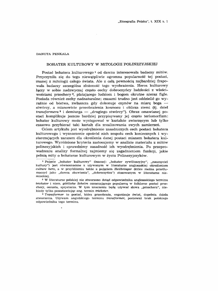 Bohater Kulturowy W Mitologii Polinezyjskiej | PDF