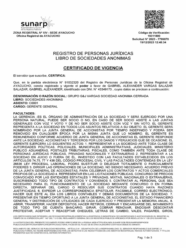 Cert Vigencia | PDF