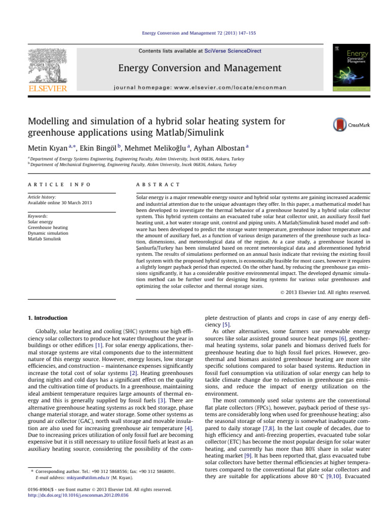 Modelling and Simulation of A Hybrid Solar Heating System For | PDF | Solar Energy | Greenhouse ...