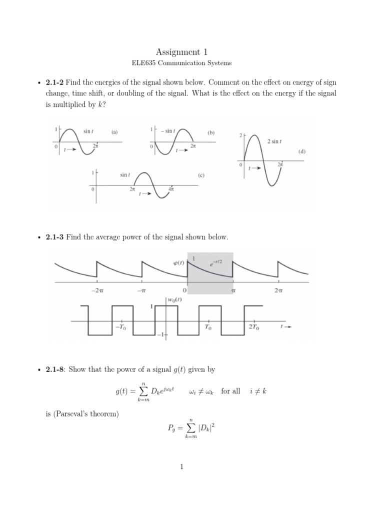 Assignment 1 Pdf Spectral Density Modulation 6187