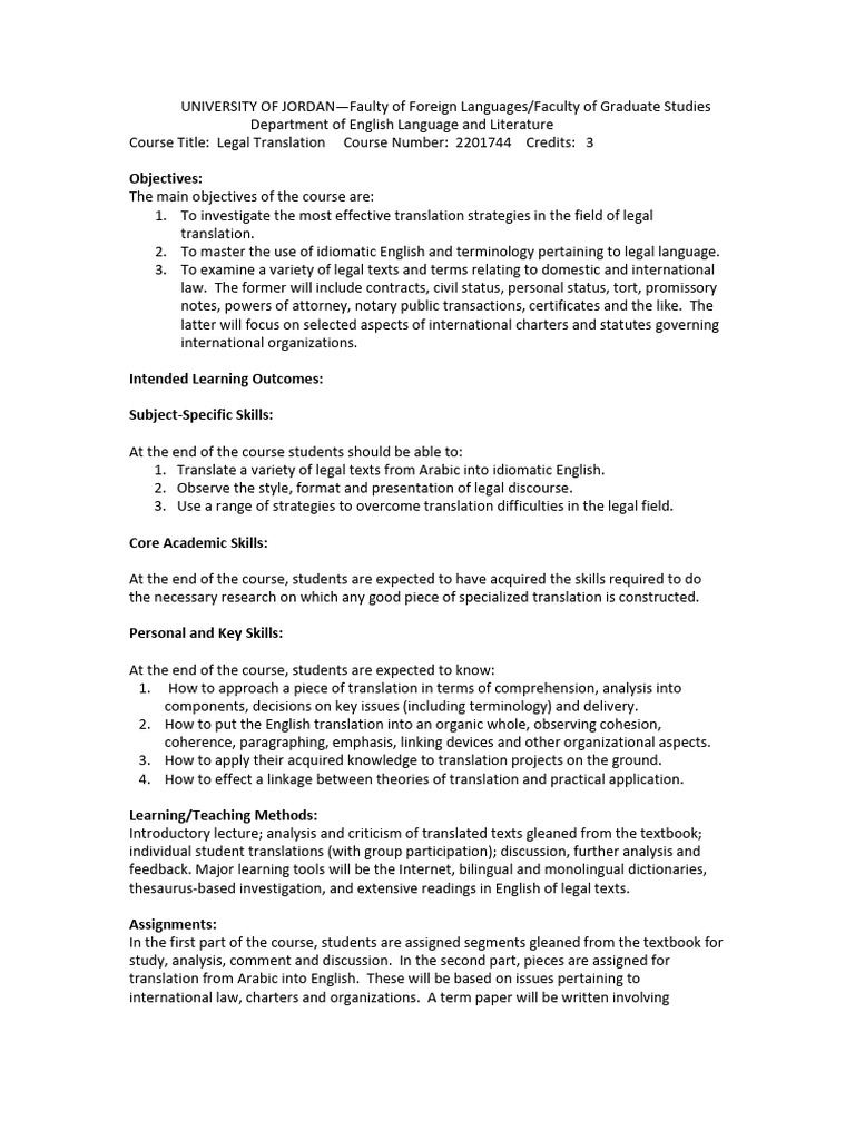 Legal Translation Course Overview | PDF | Translations | English Language
