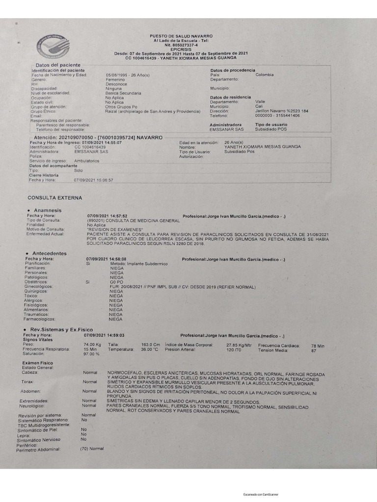 Historia Clinica Xiomara | PDF