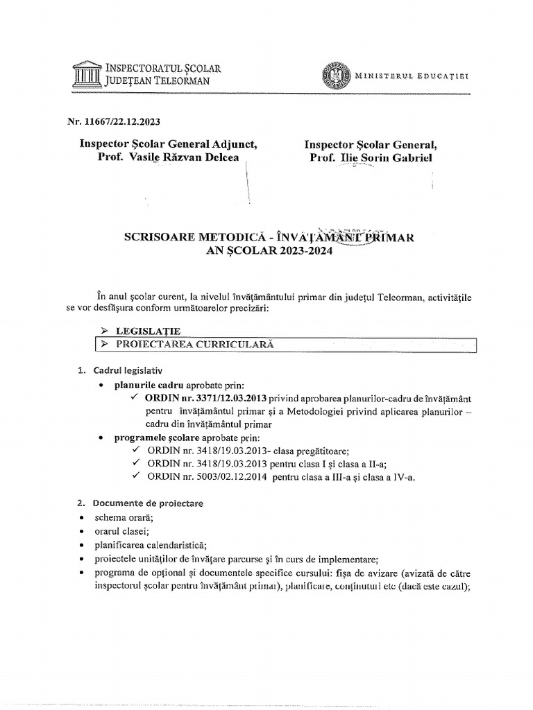 Scrisoare Metodică - Învățământ Primar | PDF