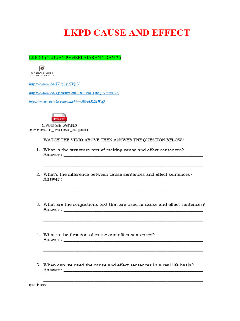 LKPD Cause and Effect | PDF