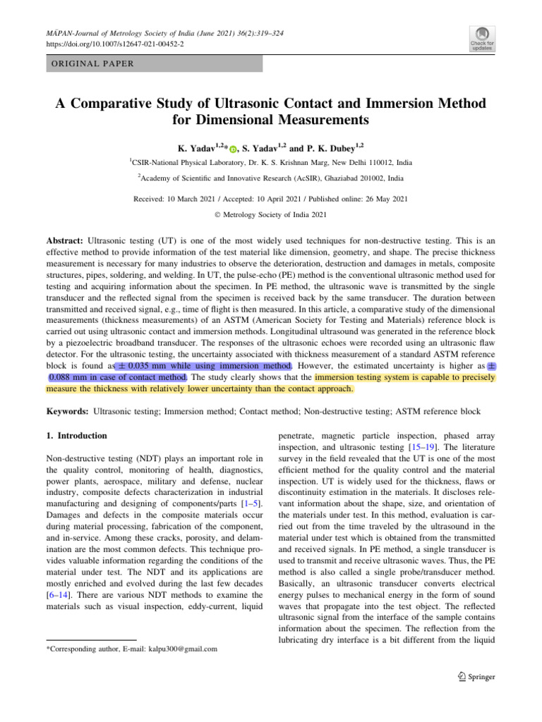A Comparative Study of Ultrasonic Contact and Immersion Method For ...