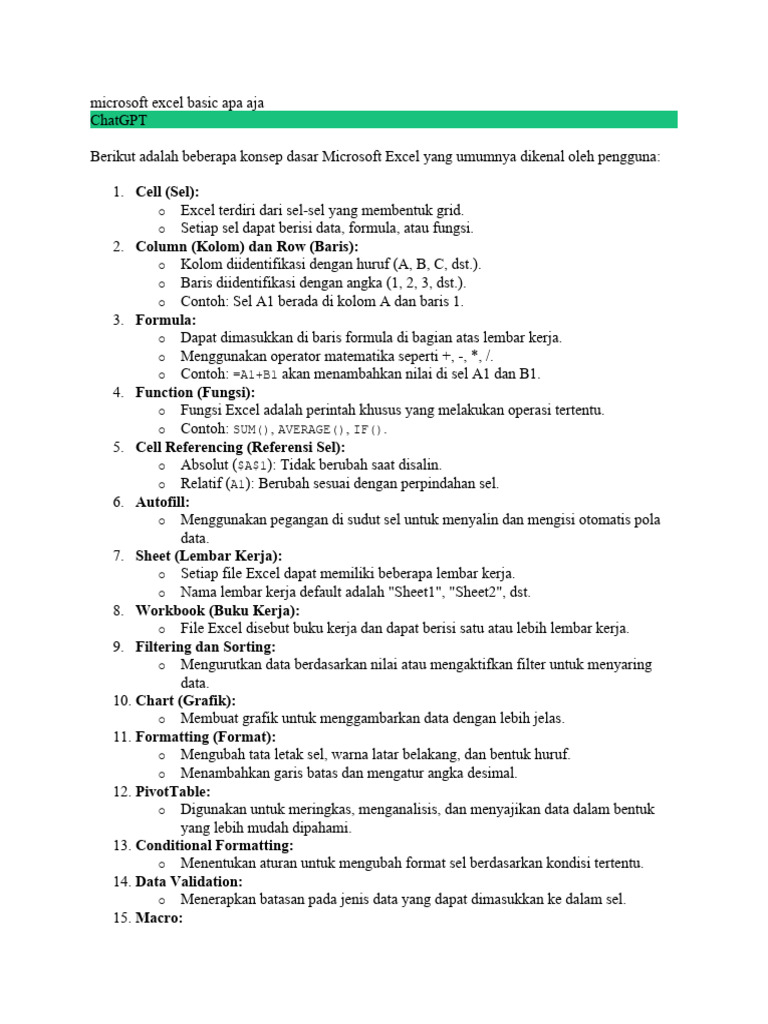 Microsoft Excel Basic Apa Aja | PDF