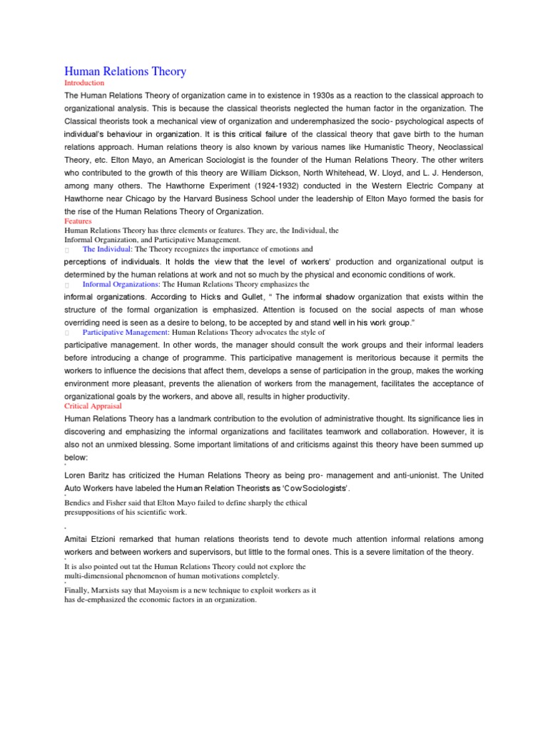 Human Relations Theory | PDF | Motivation | Motivational