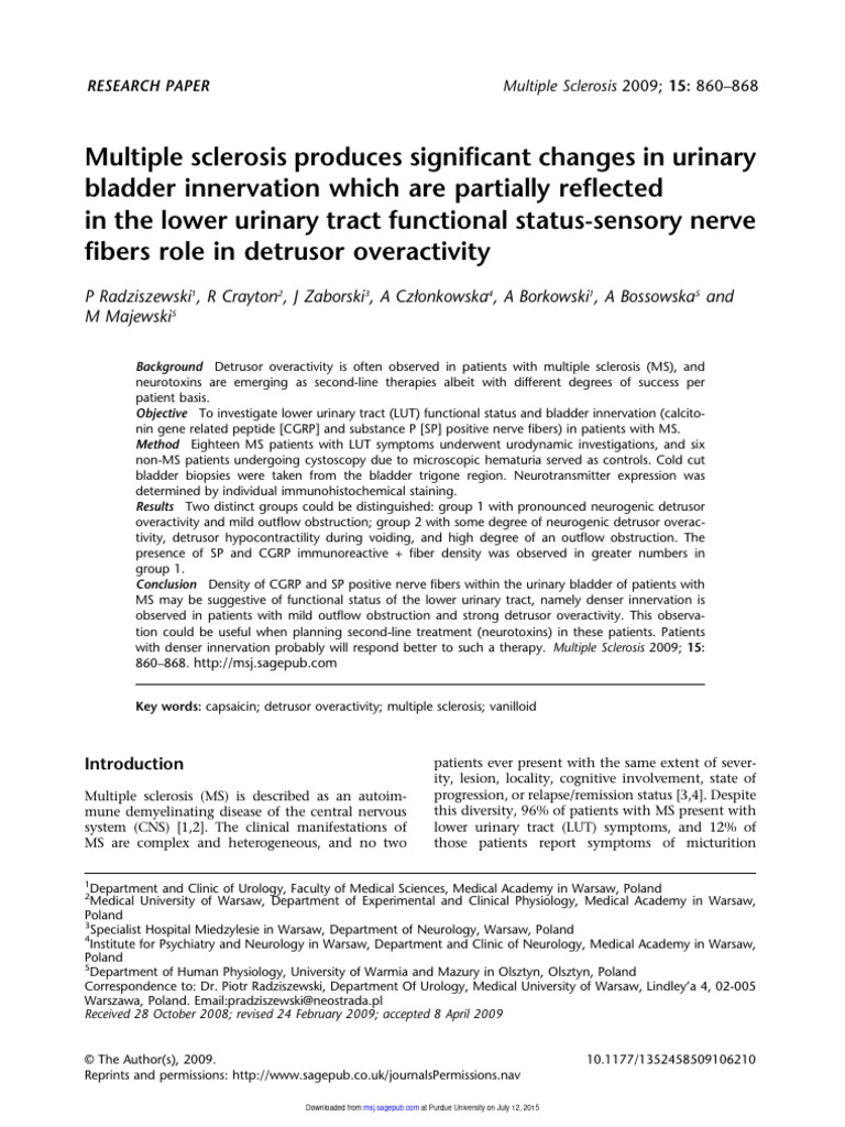 Multiple Sclerosis Produces | PDF | Multiple Sclerosis | Urination
