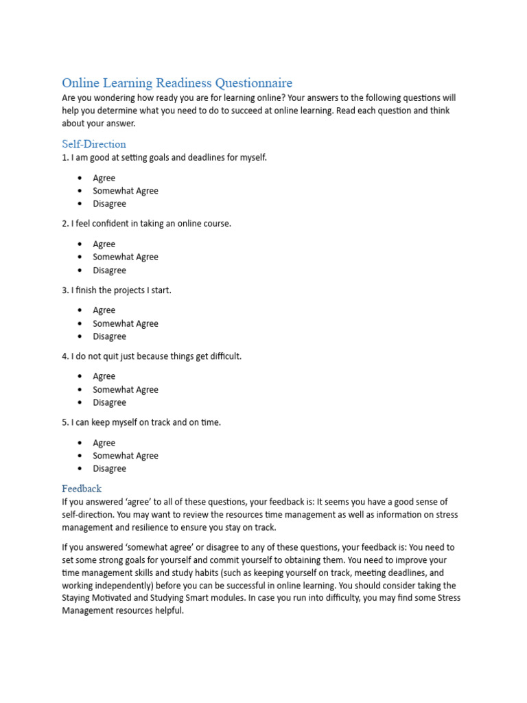 Online Learning Readiness Quiz | PDF | Educational Technology | Internet