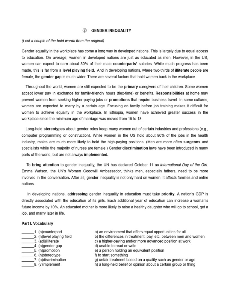 2022 Advanced English Gender Equality Hanout | PDF | Woman | Gender Studies