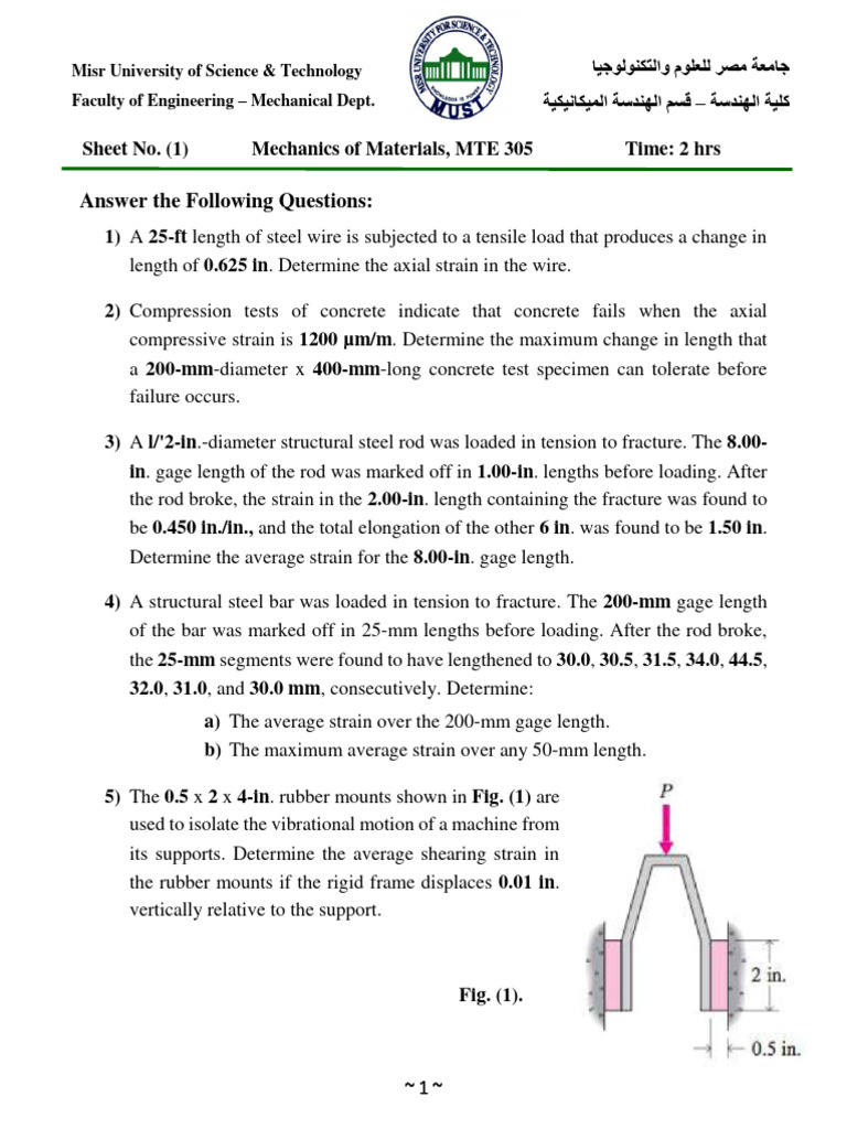 Assignment Sheet No. 1, of Mechanics of Materials - II - DR - Mohamed ...
