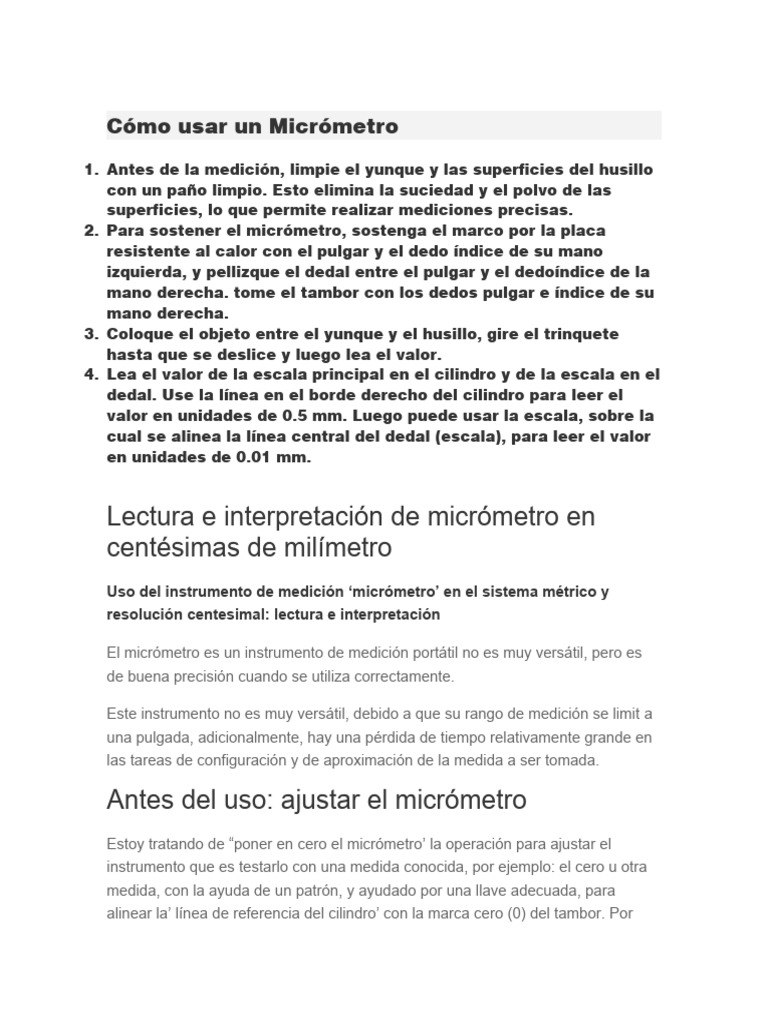 Cómo Usar Un Micrómetro | PDF