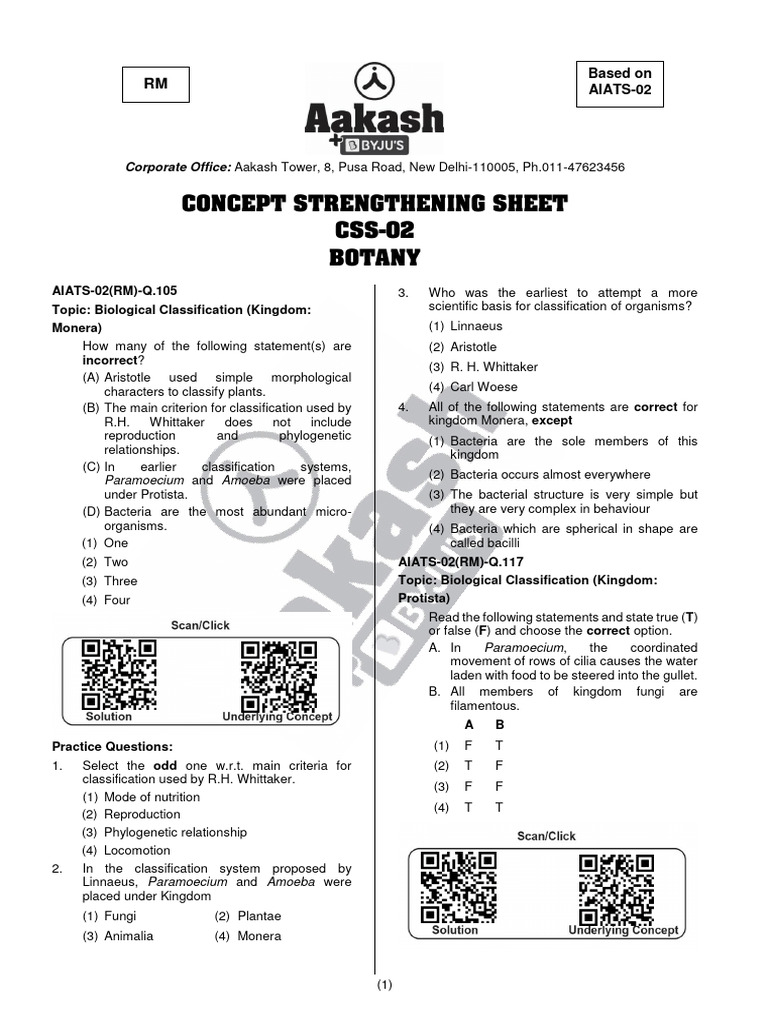 Concept Strengthening Sheet (CSS-02) Based on AIATS-02 (RM)_Botany ... Concept Strengthening Sheet (CSS-02) Based on AIATS-02 (RM)_Botany ...