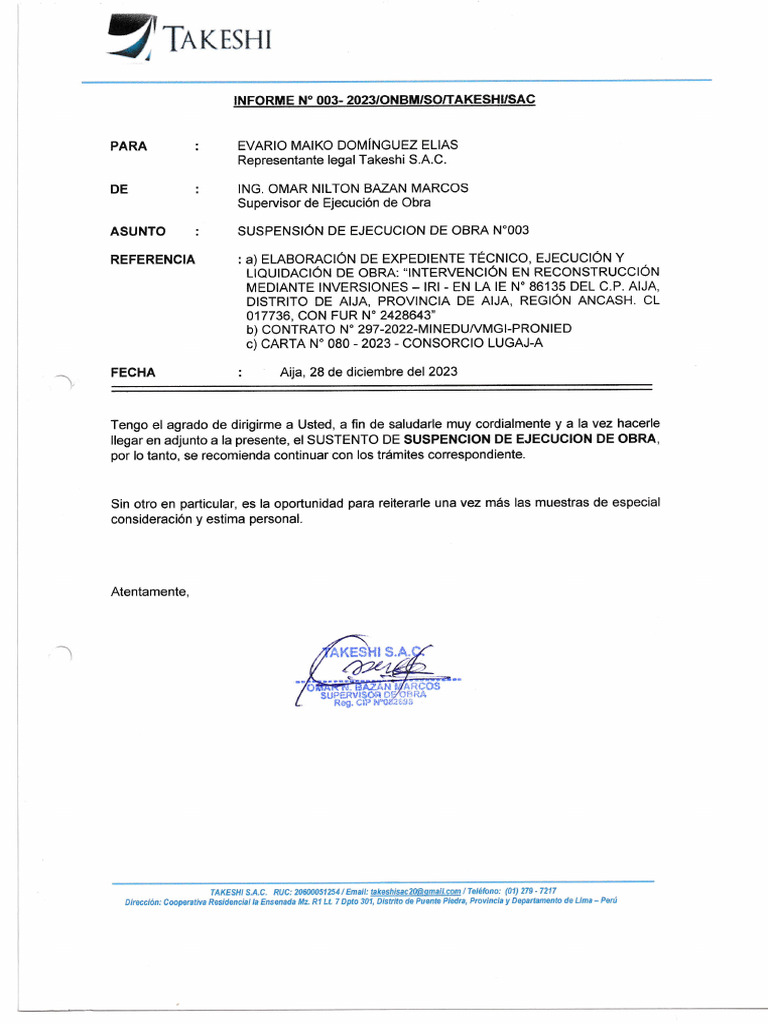 Informe de Suspension de Obra #003 Supervisor - 240102 - 135752 ...
