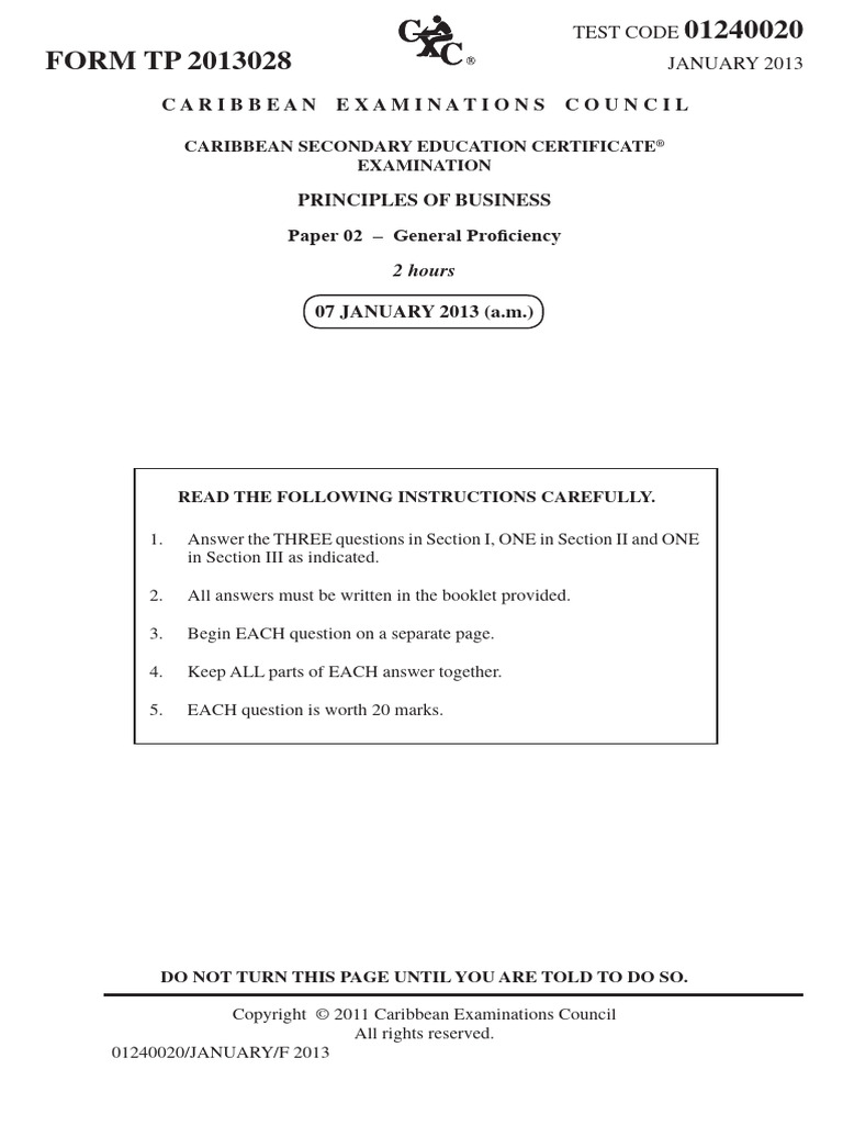 Csec Pob January 2013 p2 | PDF | Sales | Financial Markets