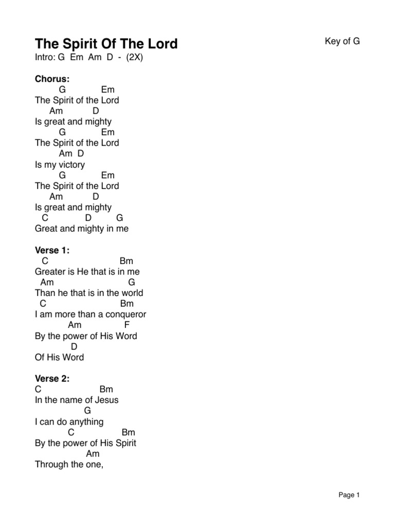 Spirit of the Lord Lyrics & Chords | PDF