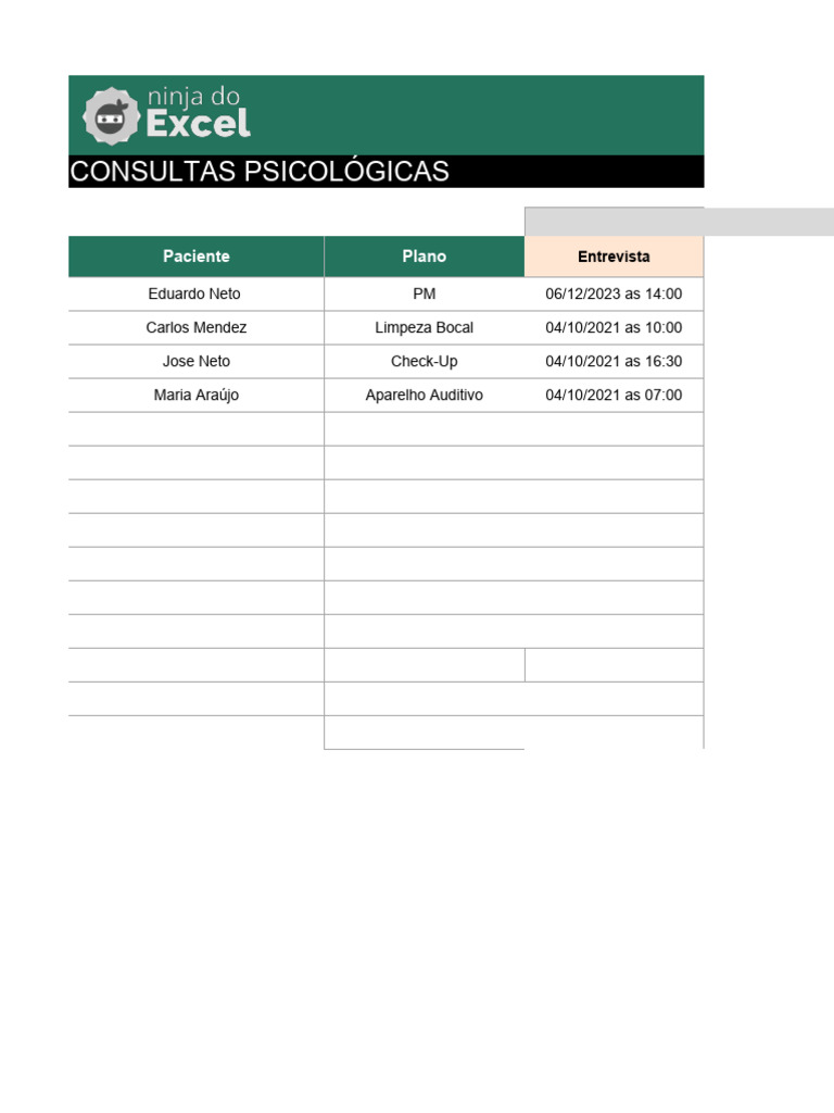 Planilha de Consultas Medicas em Excel Gratis | PDF