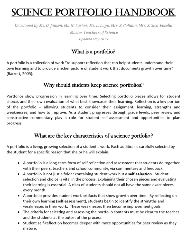 Science Portfolio Handbook Version 3.3 | PDF | Rubric (Academic) | Science
