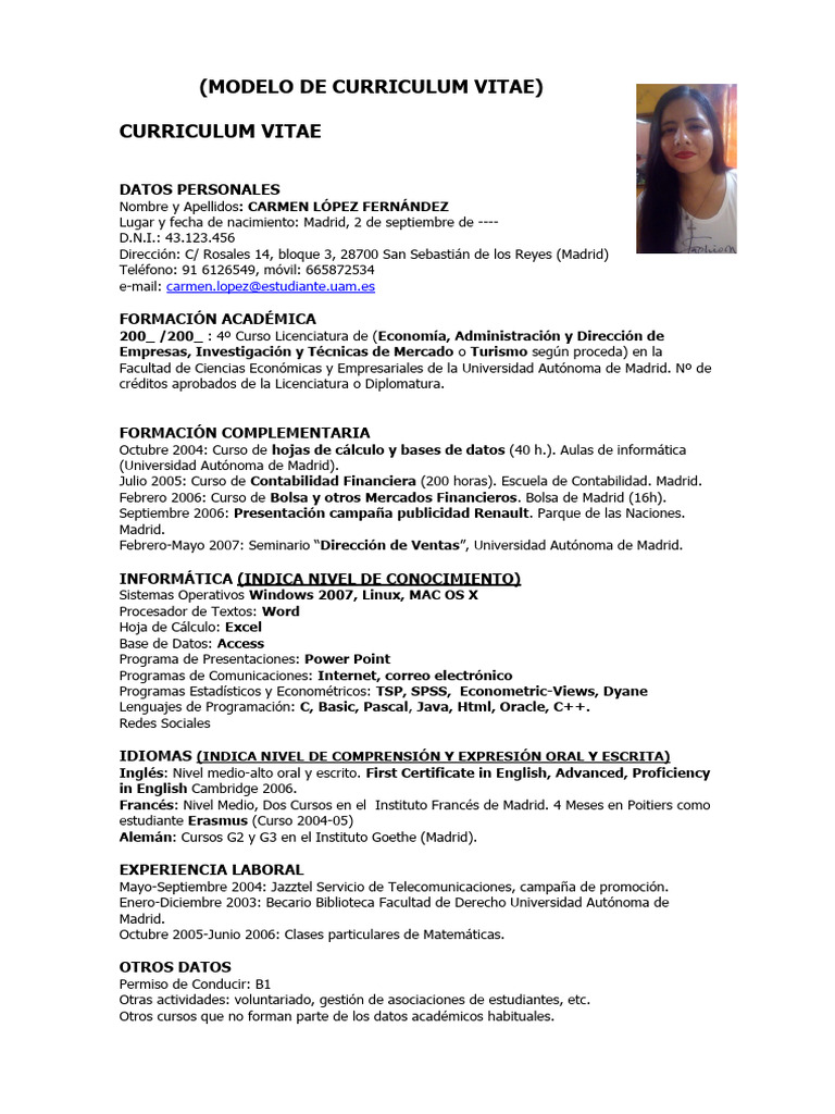Modelo CV Estudiantes | Descargar gratis PDF | Internet | Madrid